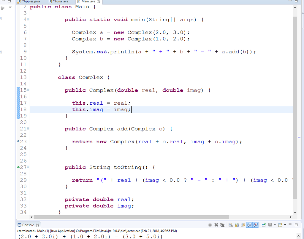 Solved ロ 凹'Apples.java Λ*Tuna.java In Main.java X 2 public | Chegg.com