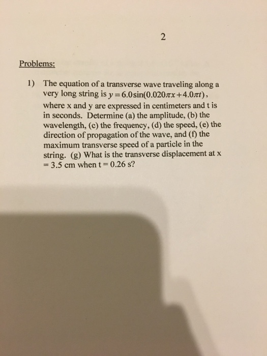 Solved The equation of a transverse wave traveling along a | Chegg.com