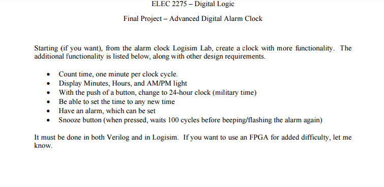 Starting (if you want), from the alarm clock Logisim | Chegg.com