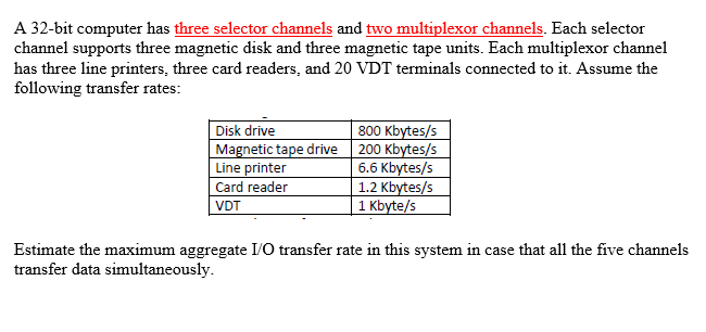 Solved A 32-bit computer has three selector channels and two | Chegg.com