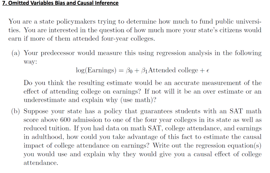 Omitted Variables Bias and Causal Inference You are a | Chegg.com