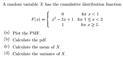 Solved A random variable X has the cumulative distribution | Chegg.com