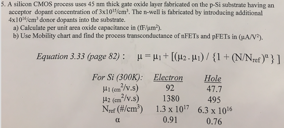 Solved 5. A silicon CMOS process uses 45 nm thick gate oxide | Chegg.com
