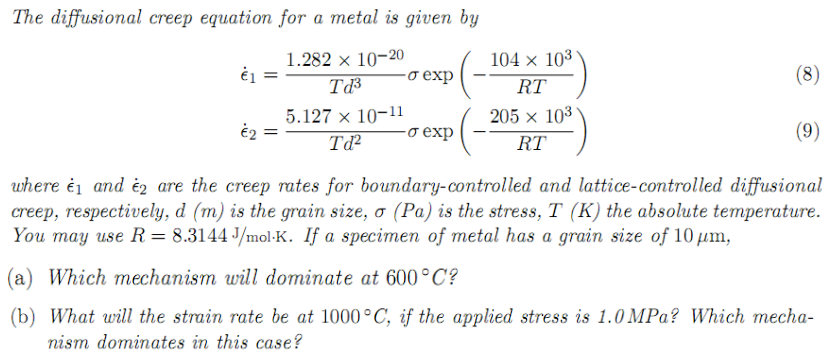 The diffusional creep for a metal is given by the | Chegg.com