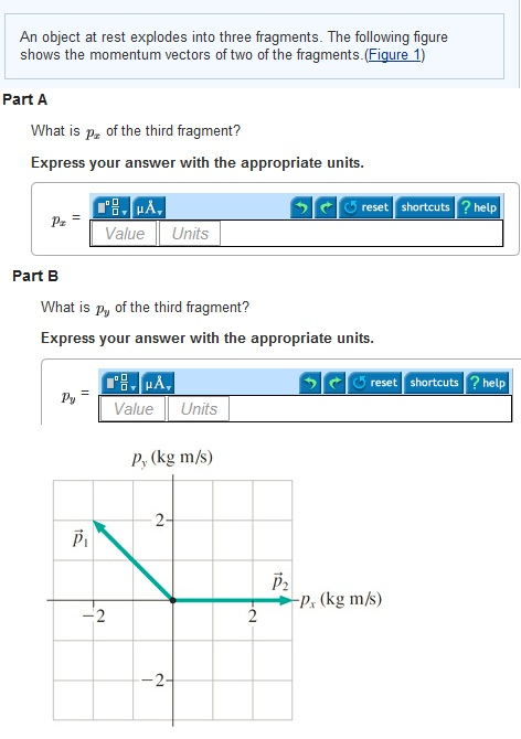 Solved An Object At Rest Explodes Into Three Fragments The 