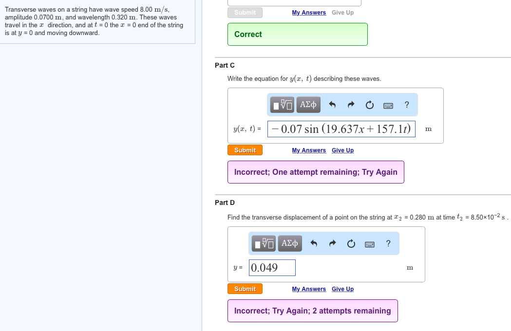 Solved Transverse Waves On A String Have Wave Speed 8 00
