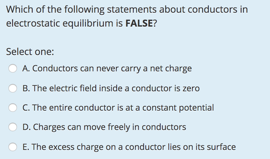 Solved Which of the following statements about conductors in | Chegg.com