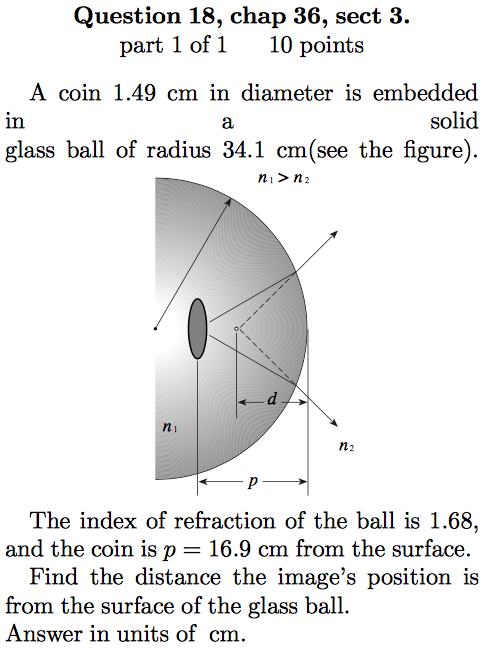 Solved A coin 1.49 cm in diameter is embedded in a solid | Chegg.com