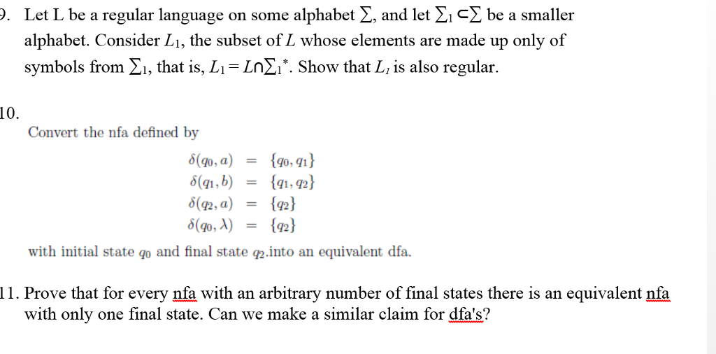Let L be a regular language on some alphabet Σ and | Chegg.com
