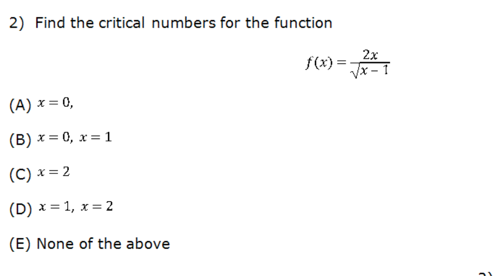 Solved Find the critical number for the function | Chegg.com