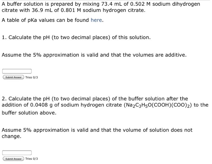 Solved A buffer solution is prepared by mixing 73.4 mL of | Chegg.com