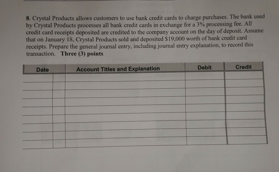 Solved 8. Crystal Products allows customers to use bank | Chegg.com