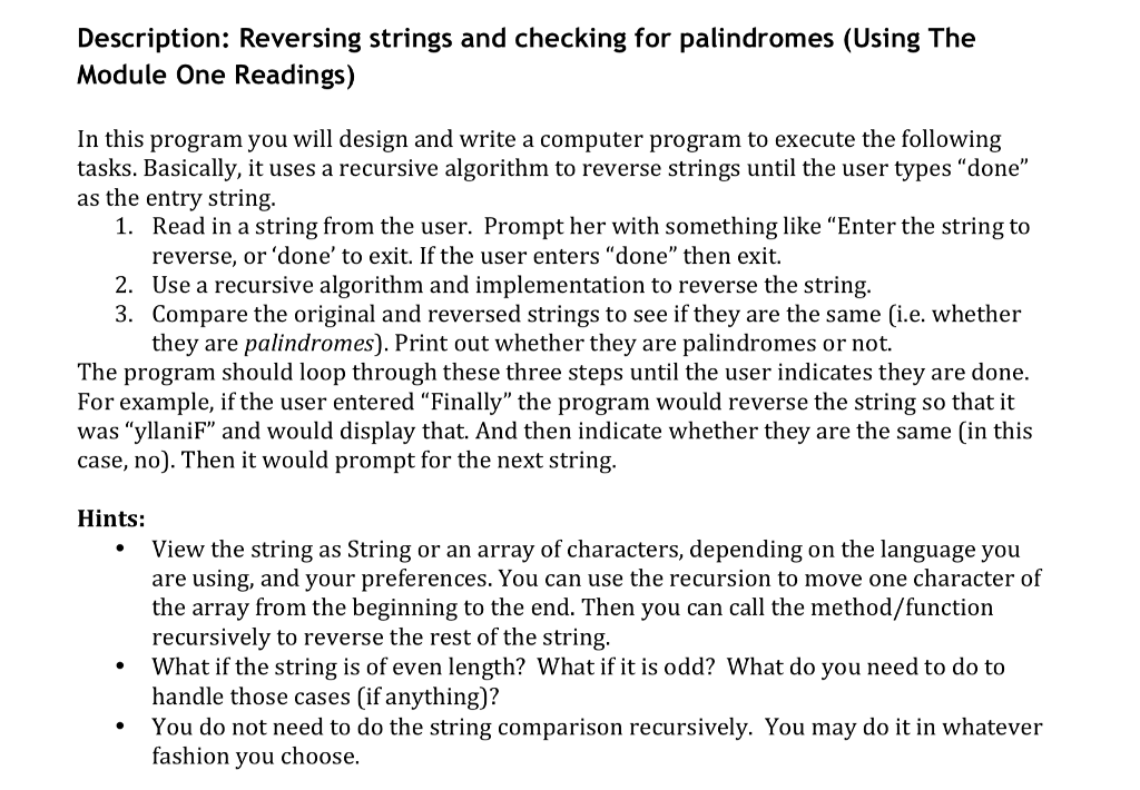 Solved Description Reversing Strings And Checking For