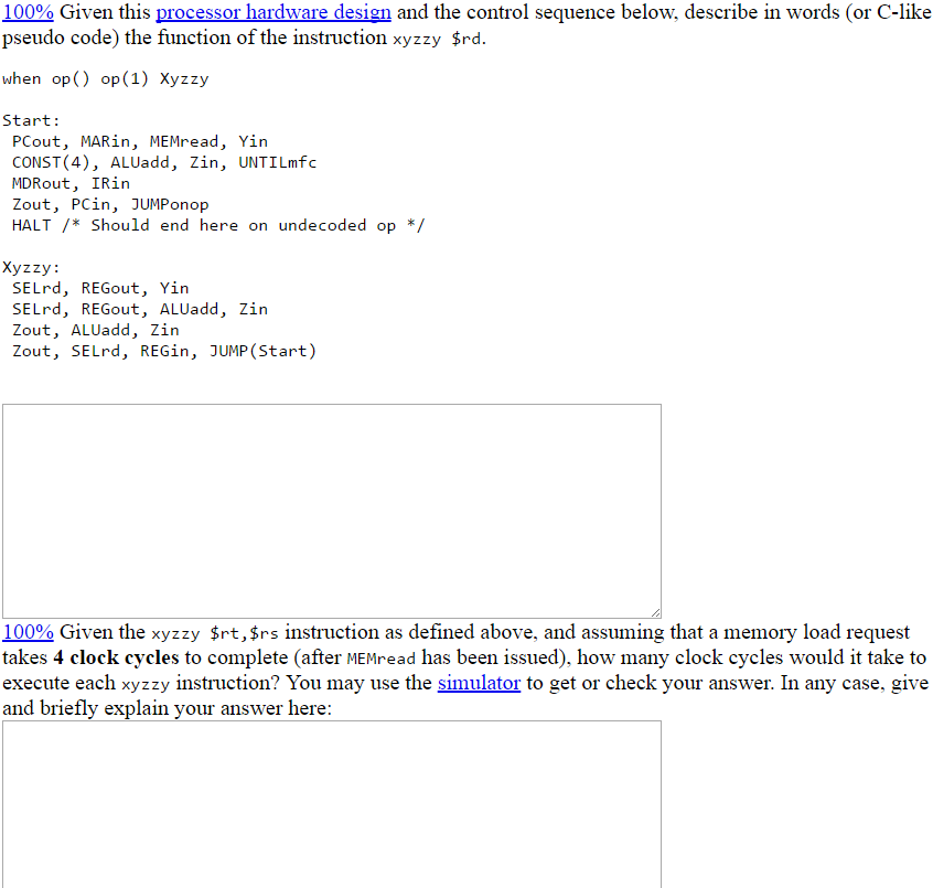 Solved Given This Processor Hardware Design And The Control Chegg