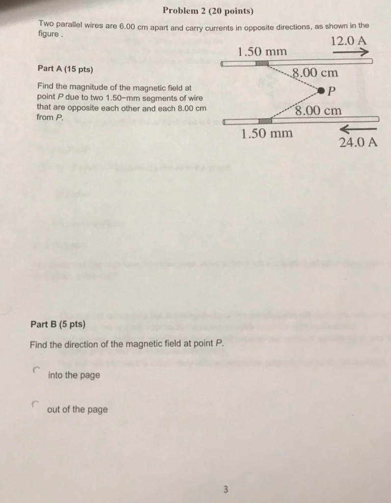 Solved Problem 2 (20 points) Two parallel wires are figure | Chegg.com