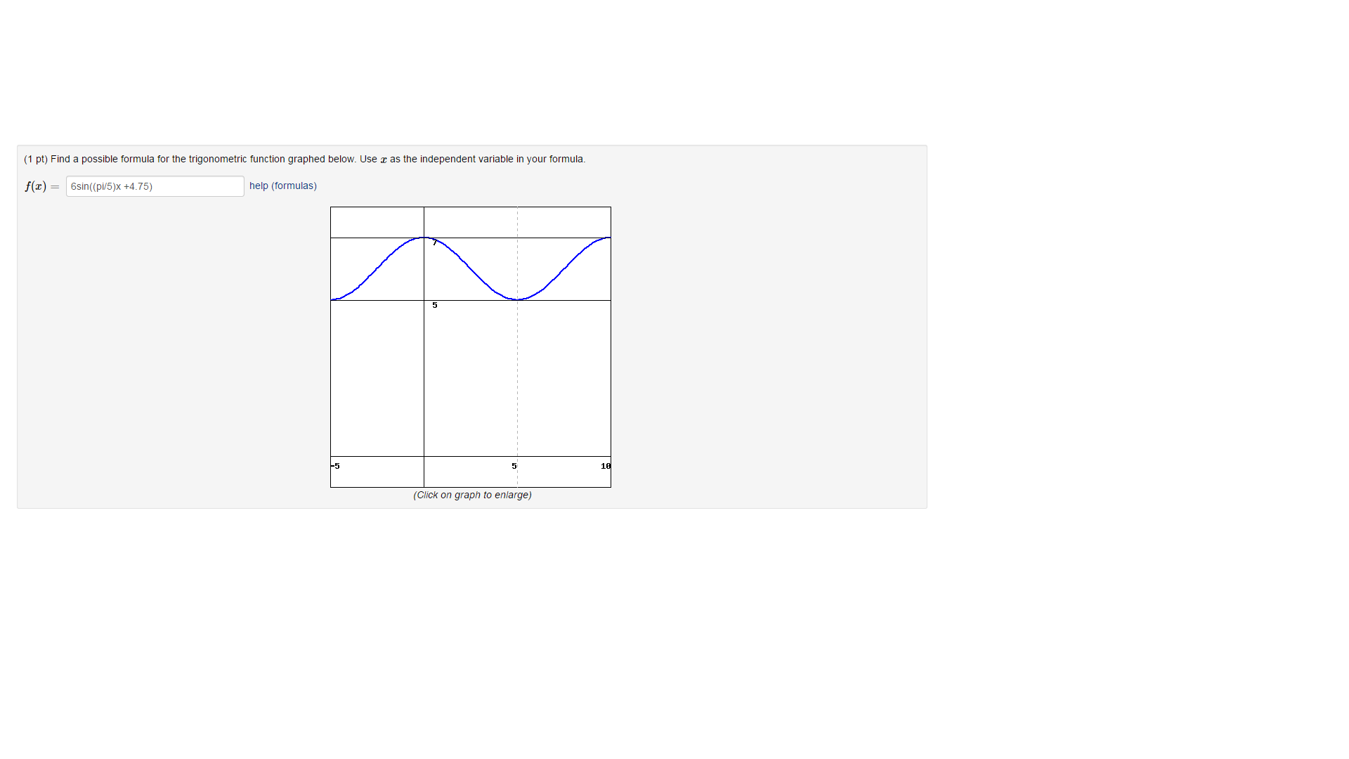 Solved (1 pt) Find a possible formula for the trigonometric | Chegg.com Solved (1 pt) Find a possible formula for the trigonometric | Chegg.com