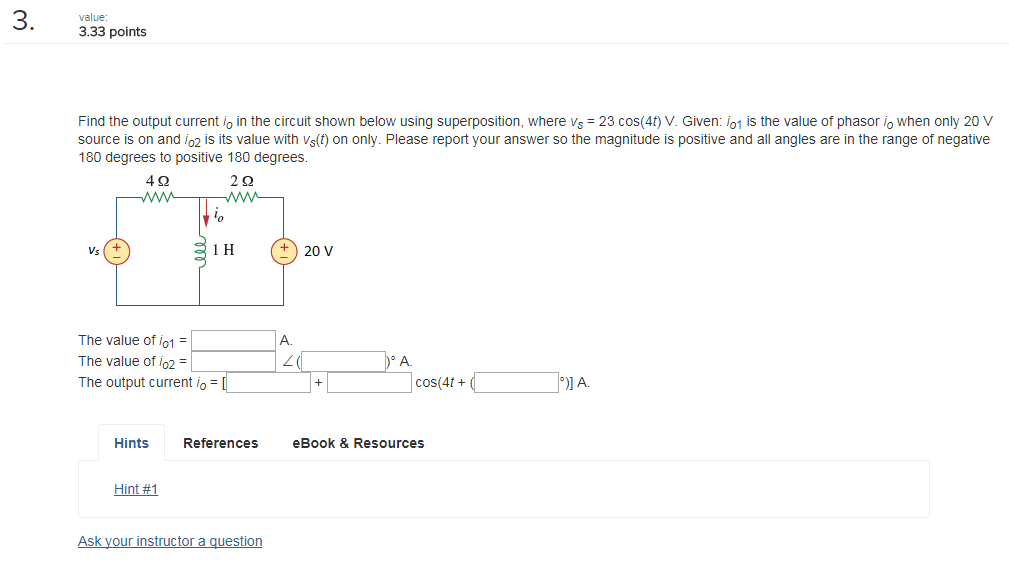 Solved 3.33 points Find the output current lo in the circuit | Chegg.com