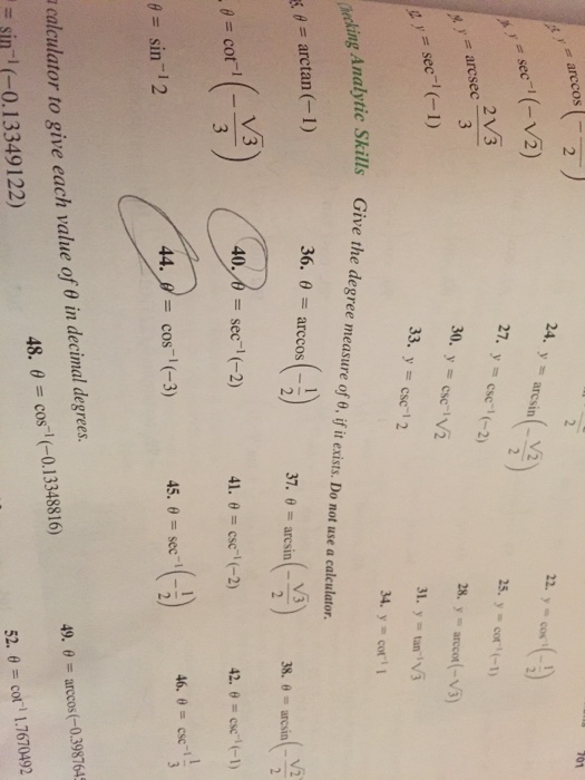 Solved y = arcsec 2 squareroot 3/3 y = cse^-1 squareroot | Chegg.com