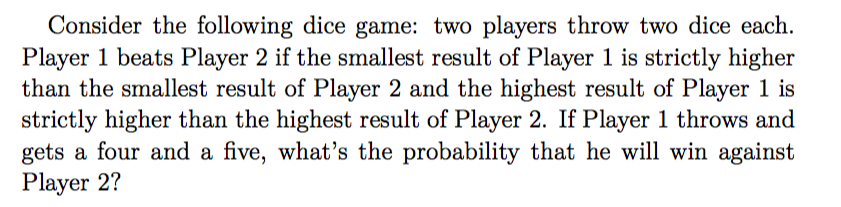 Solved Consider the following dice game: two players throw | Chegg.com