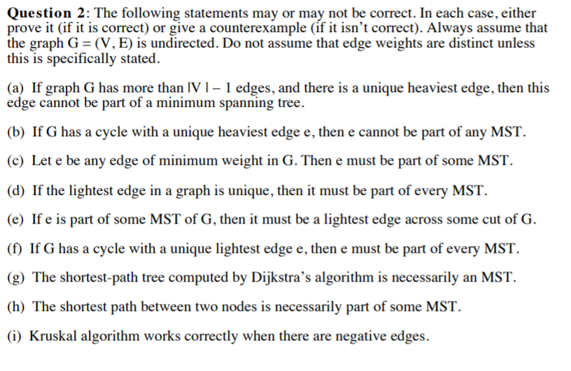 Solved Question 2: The following statements may or may not | Chegg.com
