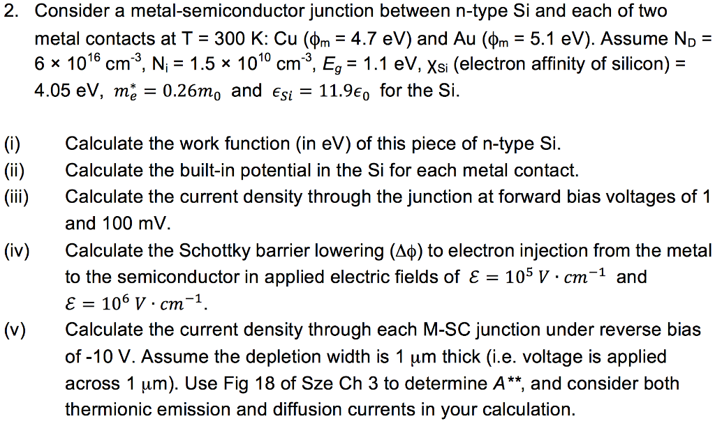 Solved Consider a metal-semiconductor junction between | Chegg.com