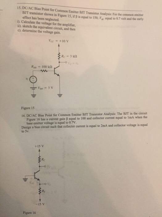 Solved DC/AC Bias Point for common Emitter BJT Transistor | Chegg.com