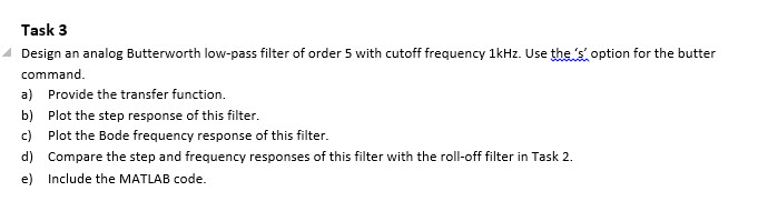 Solved Task 3 Design An Analog Butterworth Low Pass Filter