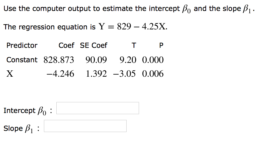 Solved Use the computer output to estimate the intercept ?0 | Chegg.com