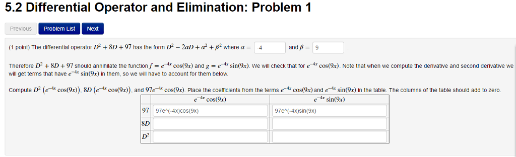 Solved The differential operator D^2 + 8D + 97 has the form | Chegg.com