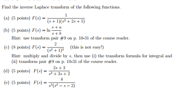 Solved Find the inverse Laplace transform of the following | Chegg.com