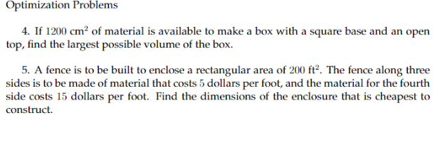 Solved Optimization Problems 4. If 1200 cm2 of material is | Chegg.com