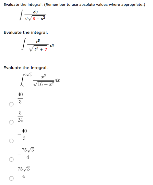 Solved Evaluate the integral. (Remember to use absolute | Chegg.com Solved Evaluate the integral. (Remember to use absolute | Chegg.com