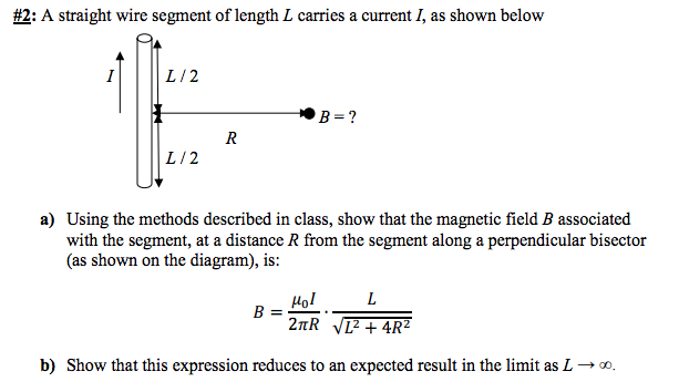 Solved A straight wire segment of length L carries a current | Chegg.com