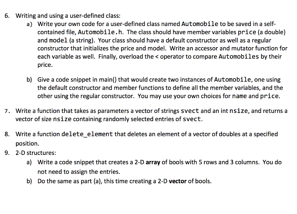 Solved Writing and using a user-defined class: a) Write | Chegg.com