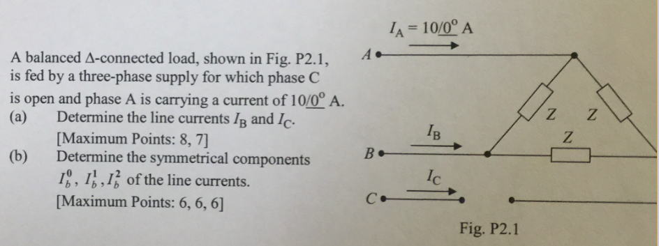 Solved A balanced Delta-connected load, shown in Fig. P2.1, | Chegg.com