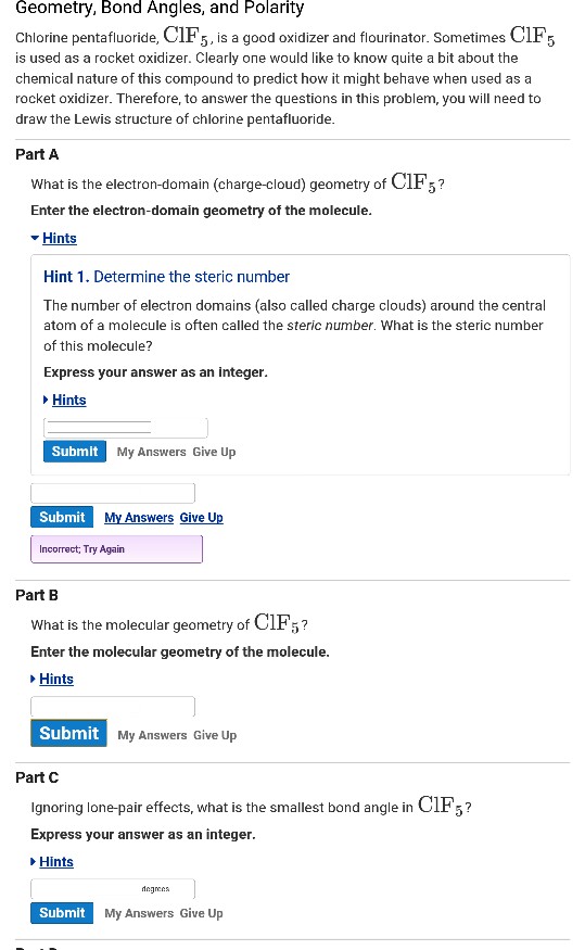 Solved Geometry, Bond Angles, and Polarity Chlorine | Chegg.com