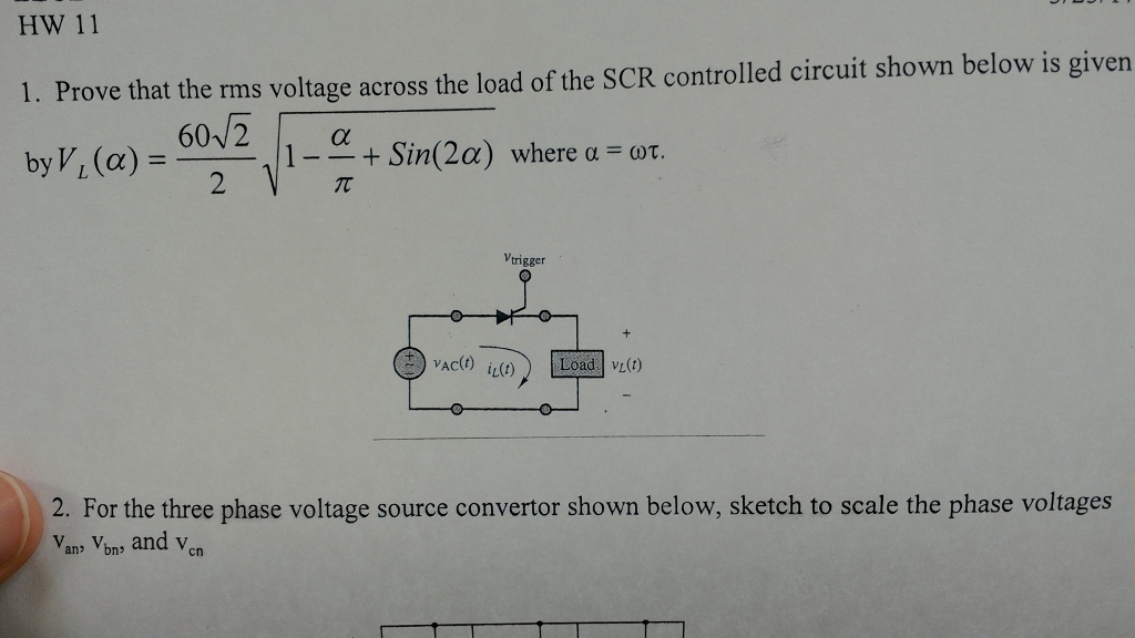 Solved Prove that the rms voltage across the load of the SCR | Chegg.com