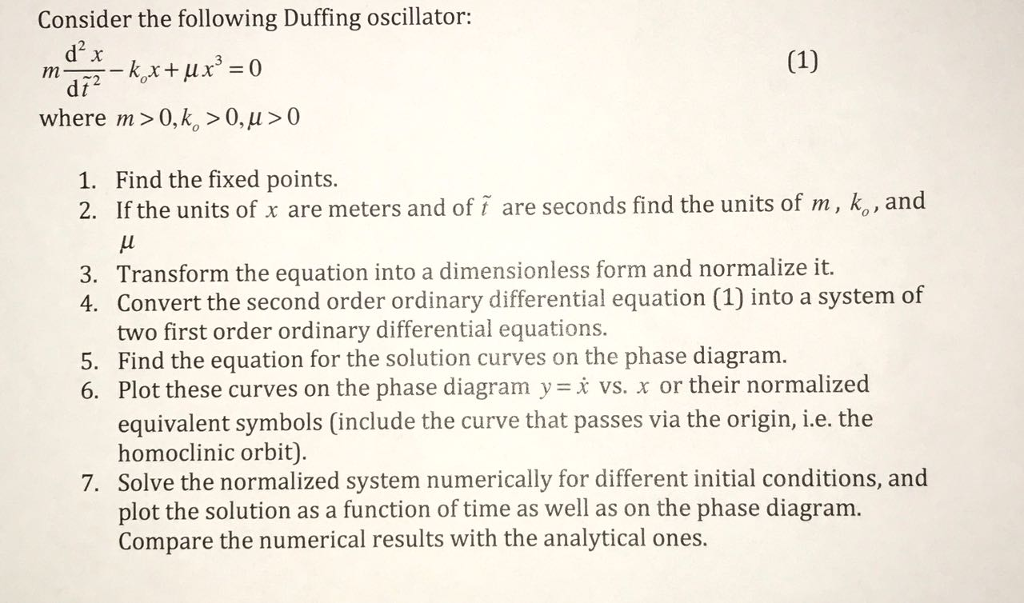 Consider the following Duffing oscillator: m d^2 | Chegg.com