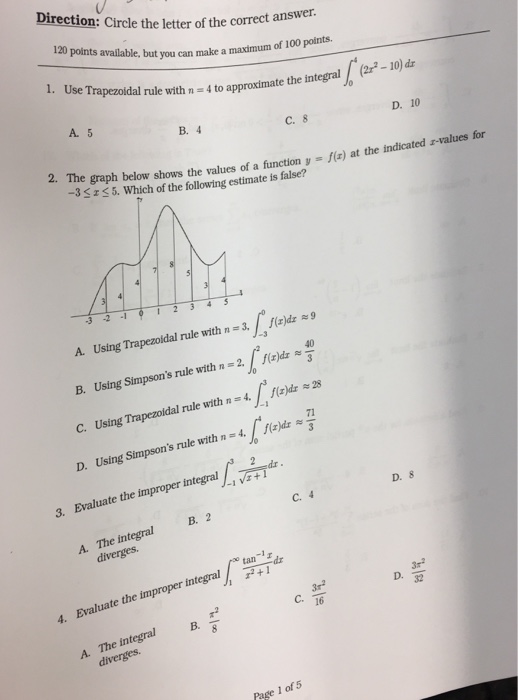 Solved Use Trapezoidal rule with n = 4 to approximate the | Chegg.com