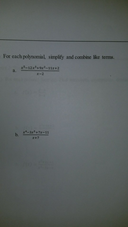 Solved For each polynomial, simplify and combine like terms. | Chegg.com