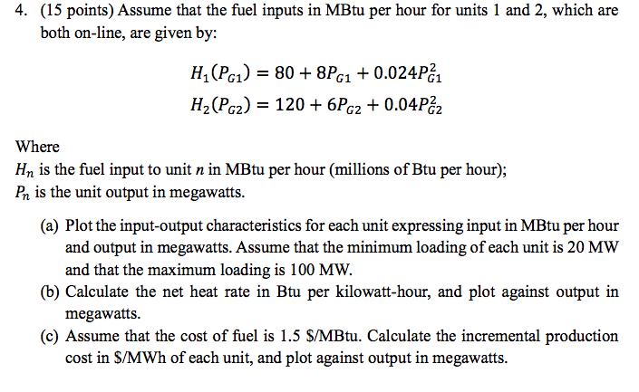 Solved Assume that the fuel inputs in MBtu per hour for | Chegg.com