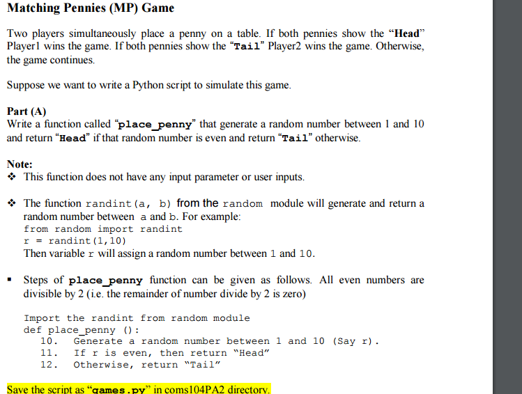 Solved Matching Pennies (MP) Game Two players simultaneously | Chegg.com
