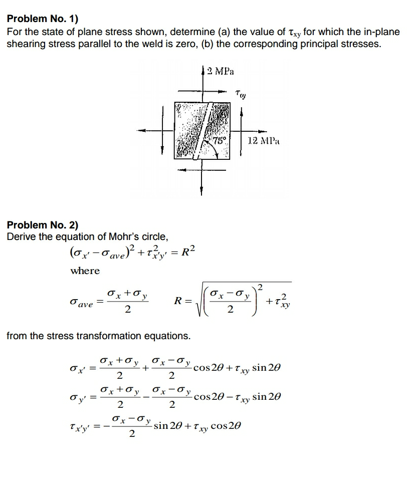 Solved For the state of plane stress shown, determine (a) | Chegg.com