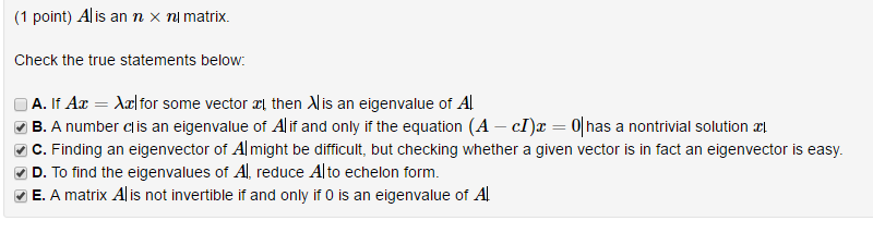 Solved A| is an n times n| matrix. Check the true | Chegg.com