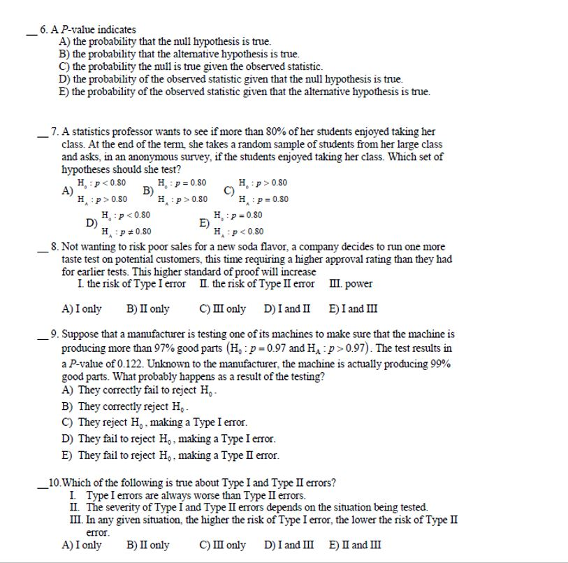 Solved A P-value indicates A) the probability that the null | Chegg.com