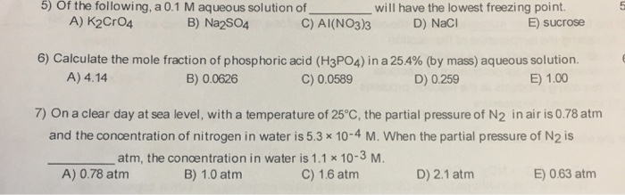 Solved Of the following, a 0.1 M aqueous solution of will | Chegg.com
