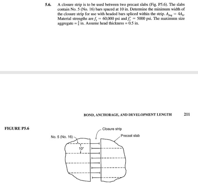 Solved A closure strip is to be used between two precast | Chegg.com