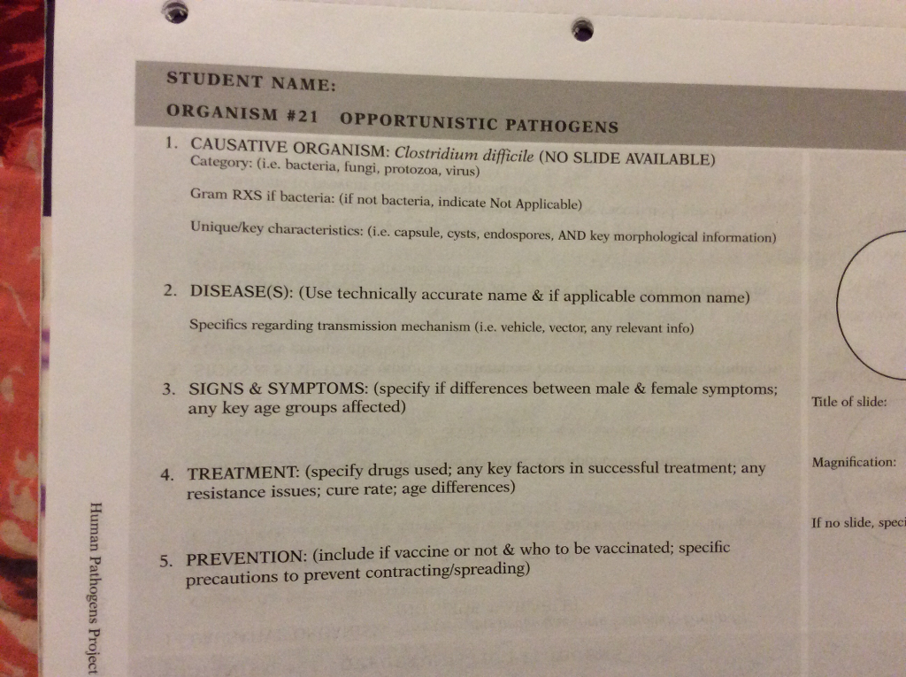 Solved STUDENT NAME: ORGANISM 21 OPPORTUNISTIC PATHOGENS 1. | Chegg.com