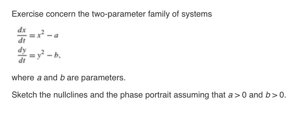 Solved Exercise concern the two-parameter family of systems | Chegg.com
