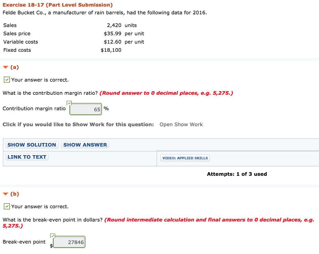 Solved Exercise 18-17 (Part Level Submission) Felde Bucket | Chegg.com